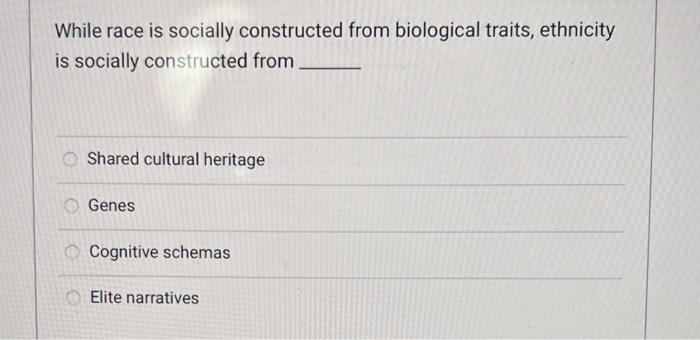 Solved While race is socially constructed from biological | Chegg.com
