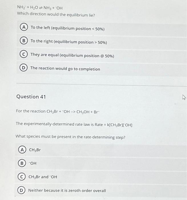 Solved NH2+H2O⇌NH3+OH Which direction would the equilibrium | Chegg.com