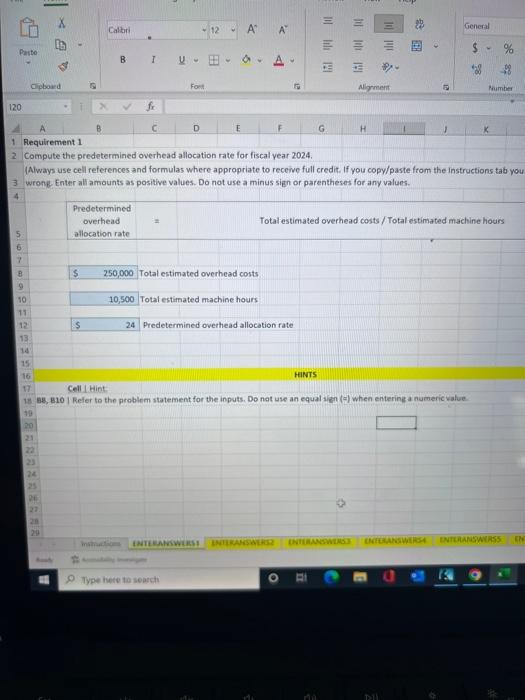 Solved Uuing Excel to calculate a predetermined overhead | Chegg.com