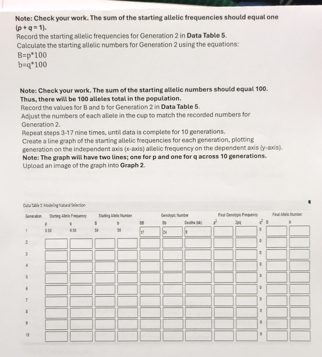 In this exercise, you will model natural selection | Chegg.com