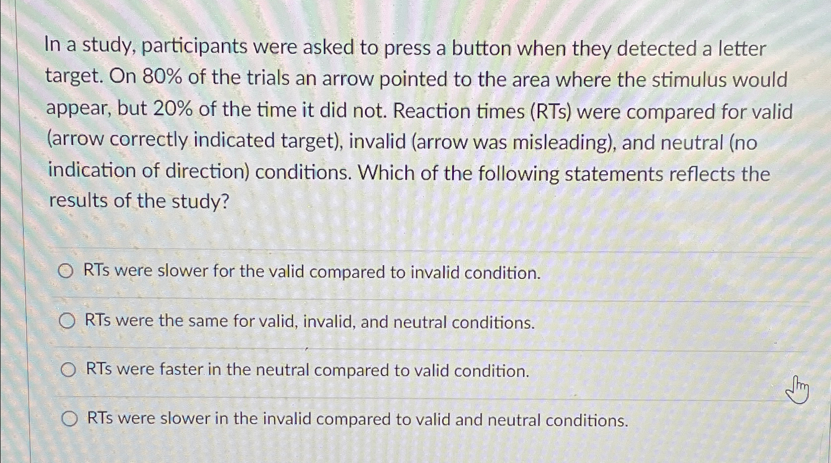 Solved In a study, participants were asked to press a button | Chegg.com