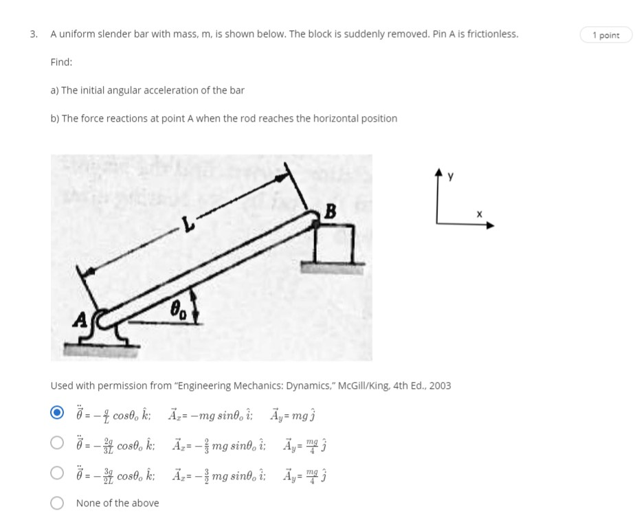 Solved 3. A uniform slender bar with mass, m, is shown | Chegg.com