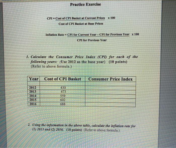 Solved Practice Exercise CPI - Cost of CPI Basket at Current | Chegg.com