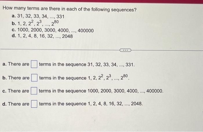 Solved How many terms are there in each of the following | Chegg.com