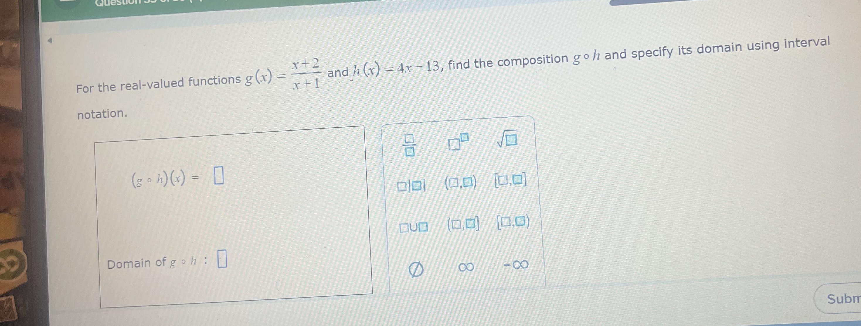 Solved For the real-valued functions g(x)=x+2x+1 ﻿and | Chegg.com