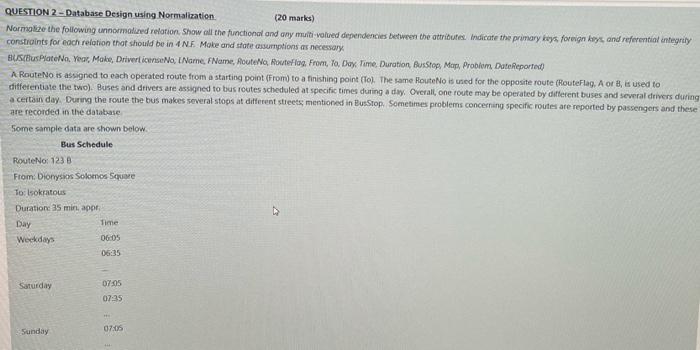 Solved Question 2 Database Design Using Normalization 20 3857