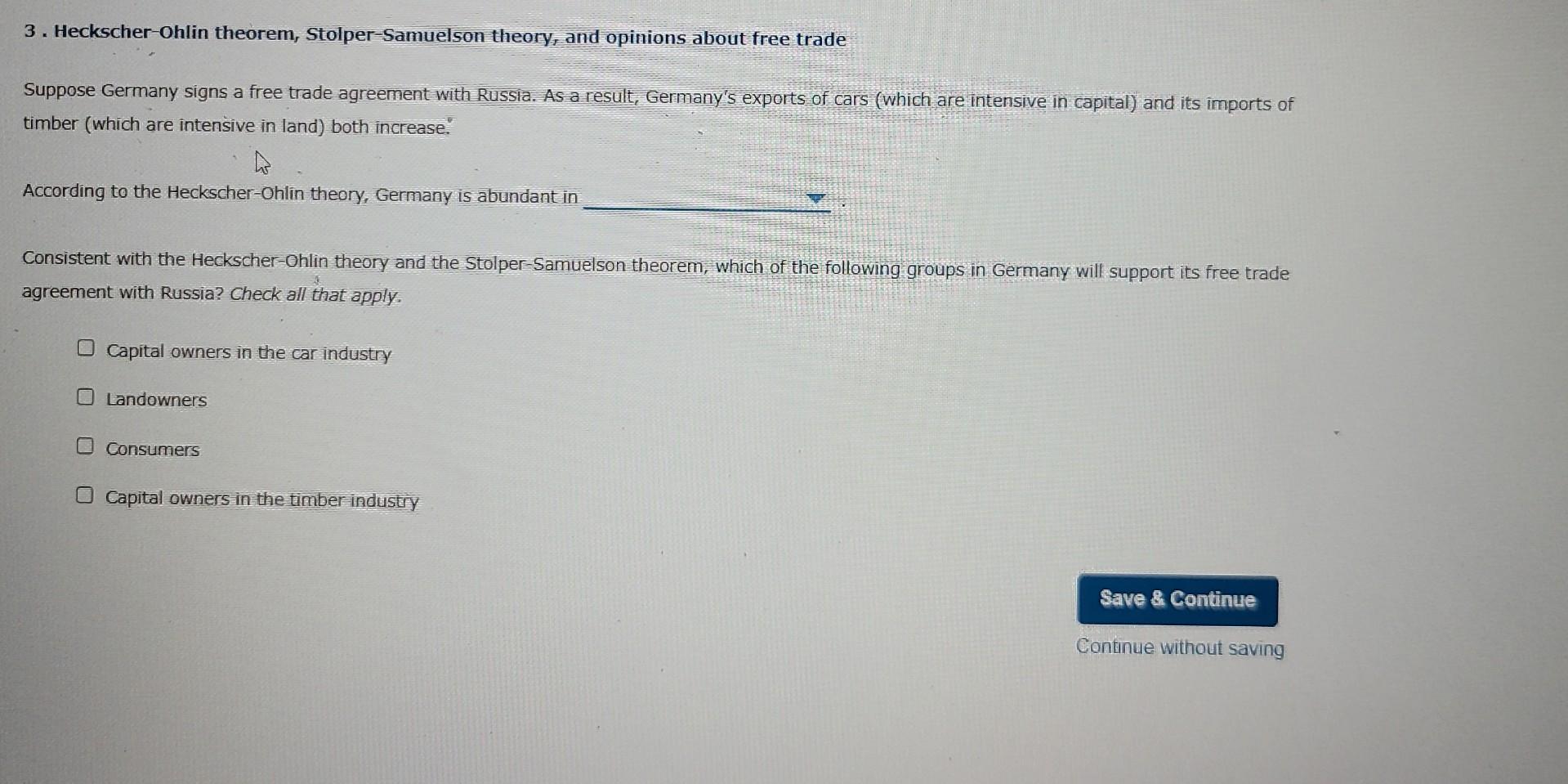 Solved 3. Heckscher-Ohlin theorem, Stolper-Samuelson theory, | Chegg.com