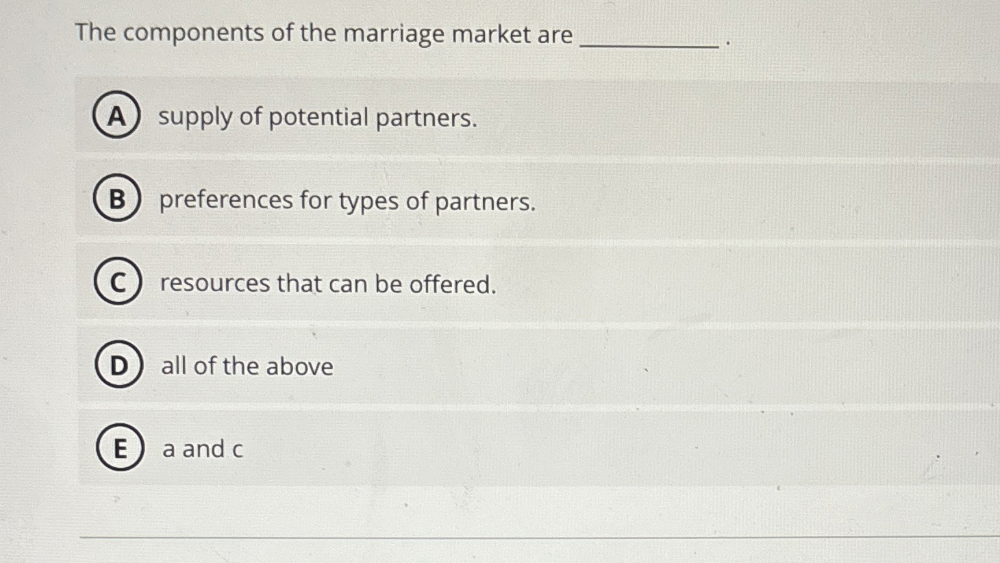 Solved The components of the marriage market are q,supply of | Chegg.com