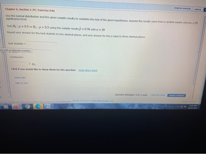 Solved Chapter 6, Section 1-HT, Exercise 046 PRINTER VERSION | Chegg.com