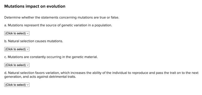 Solved Mutations Impact On Evolution Determine Whether The