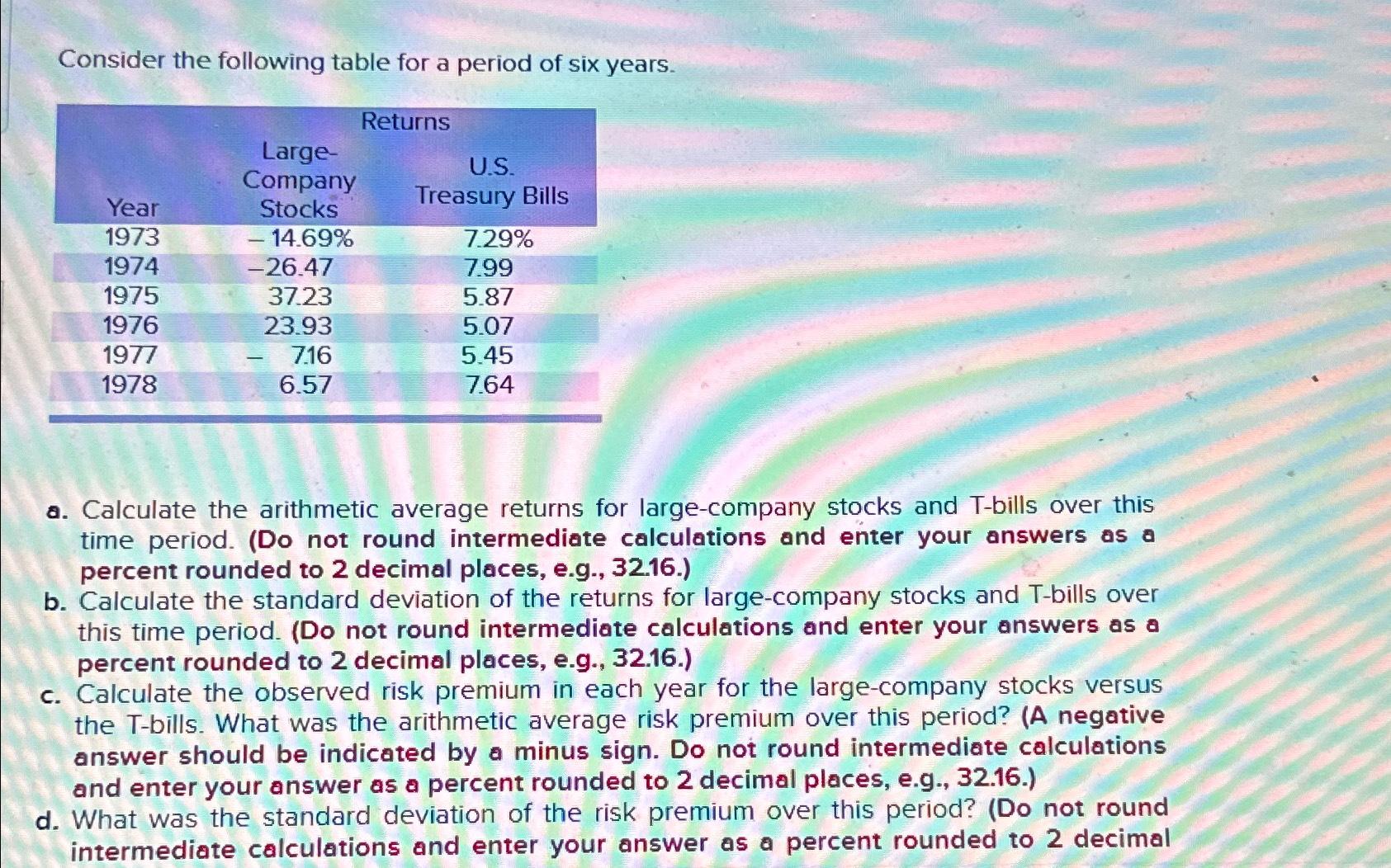 Solved Consider the following table for a period of six | Chegg.com