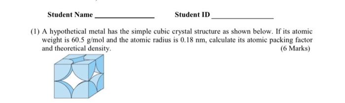 Solved 1) A hypothetical metal has the simple cubic crystal | Chegg.com