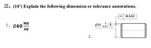 Solved E. (10") Explain the following dimension or tolerance | Chegg.com