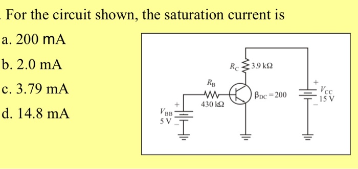 Solved . For the circuit shown, the base current is a. 1.0 | Chegg.com