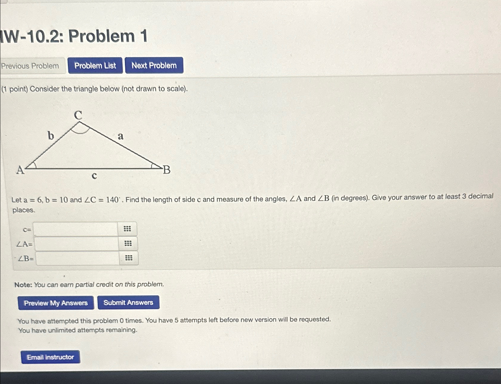 Solved IW-10.2: Problem 1(1 ﻿point) ﻿Consider the triangle | Chegg.com