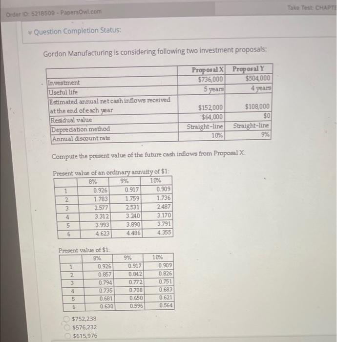 Solved Gordon Manufacturing is considering following two | Chegg.com
