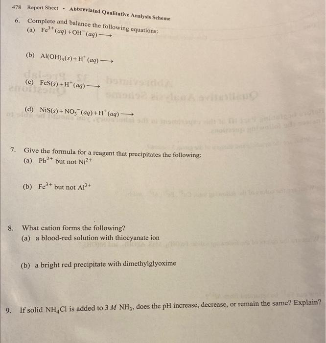 Solved 478 Report Sbeet - Abbreviated Qualitative Analysis | Chegg.com