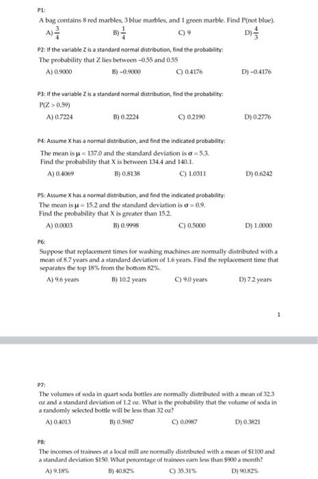 Solved A bag contains 8 red marbles, 3 blue marbles, and 1 | Chegg.com