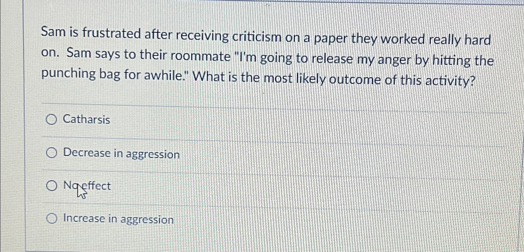 Solved Sam is frustrated after receiving criticism on a | Chegg.com