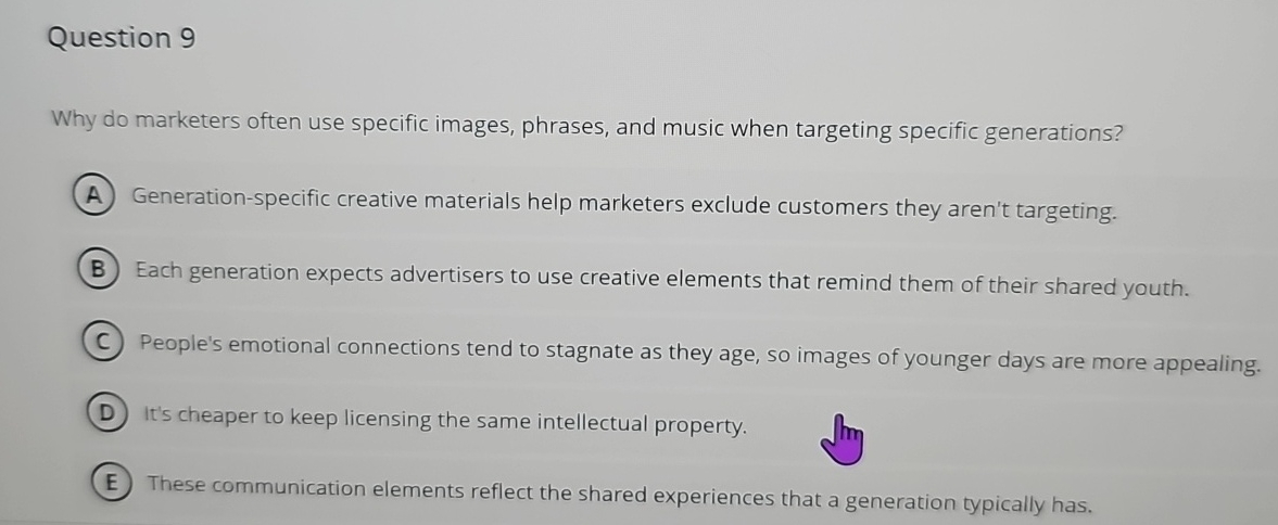 Solved Question 9Why do marketers often use specific images, | Chegg.com