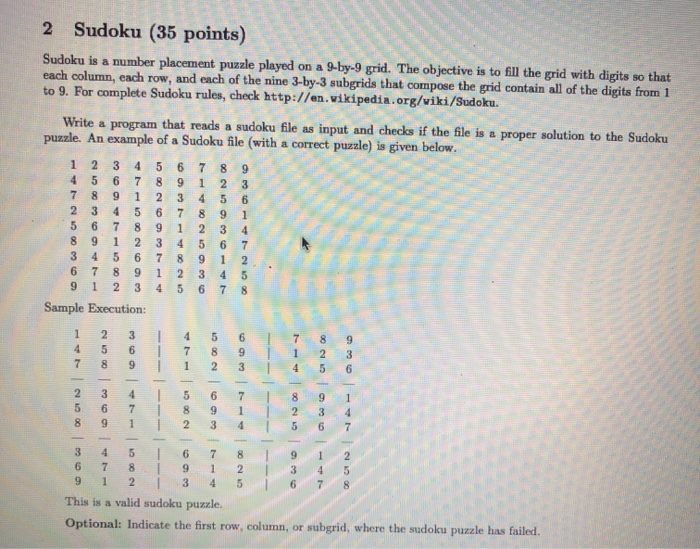 Solved 2 Sudoku (35 points) Sudoku is a number placement | Chegg.com
