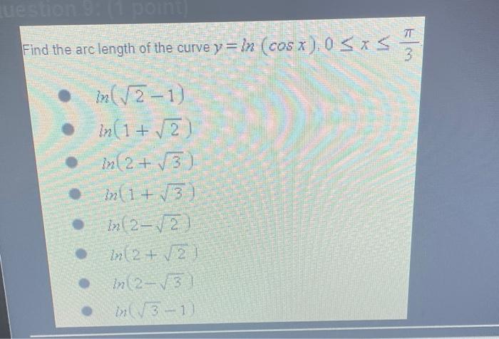 Solved Find the length of the curve y = ln (cos x). 0≤x≤ In | Chegg.com