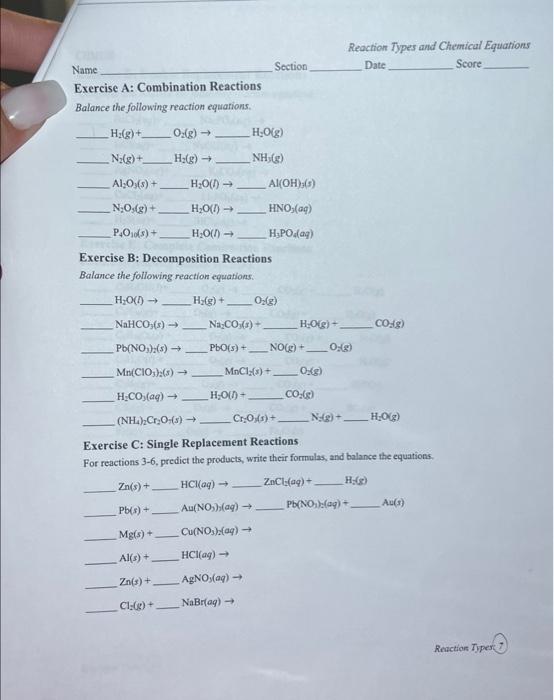 Solved Name Section Date Score Exercise A: Combination | Chegg.com
