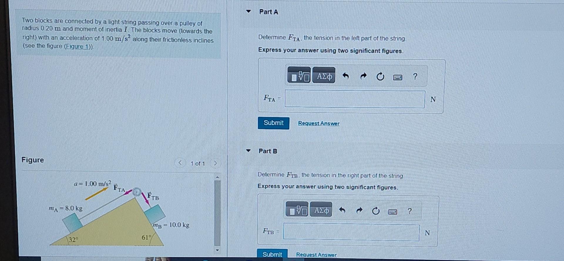 Solved Two blocks are connected by a light string passing | Chegg.com