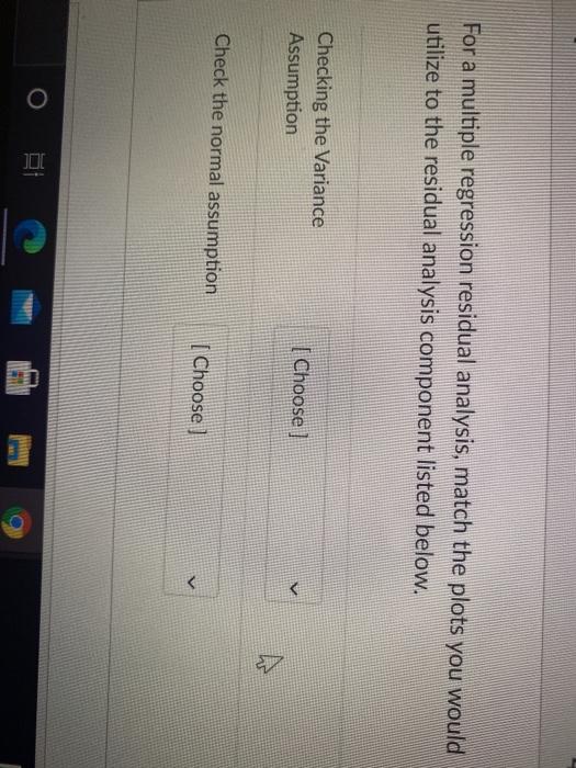 Solved For a multiple regression residual analysis, match | Chegg.com