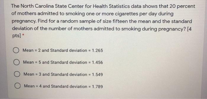 Solved The North Carolina State Center for Health Statistics | Chegg.com