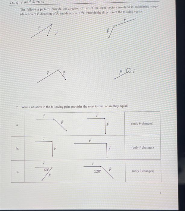 Solved Torque and Statics 1. The following pictures provide | Chegg.com