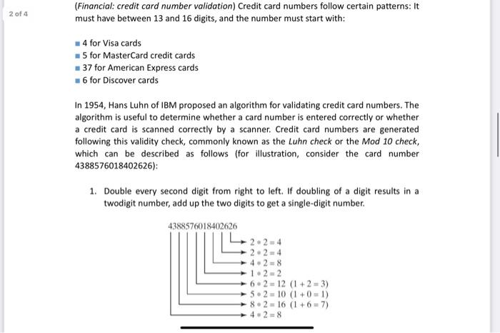 Solved (Financial: credit card number validation) Credit | Chegg.com