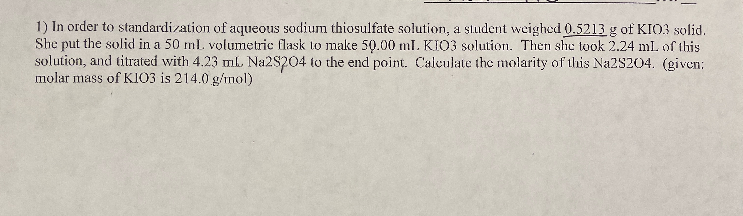 Solved In order to standardization of aqueous sodium | Chegg.com