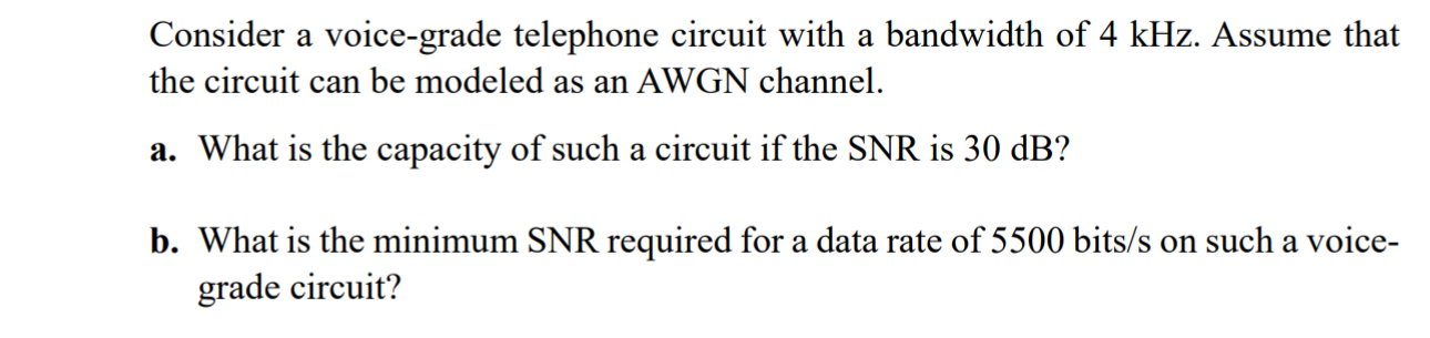 Consider a voice-grade telephone circuit with a | Chegg.com