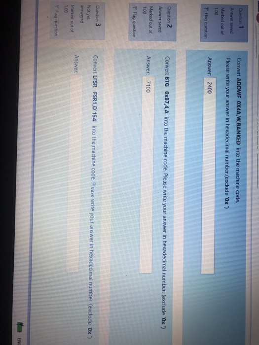 Question 1 Answer saved Convert ADDWF OX4A,W,BANKED | Chegg.com