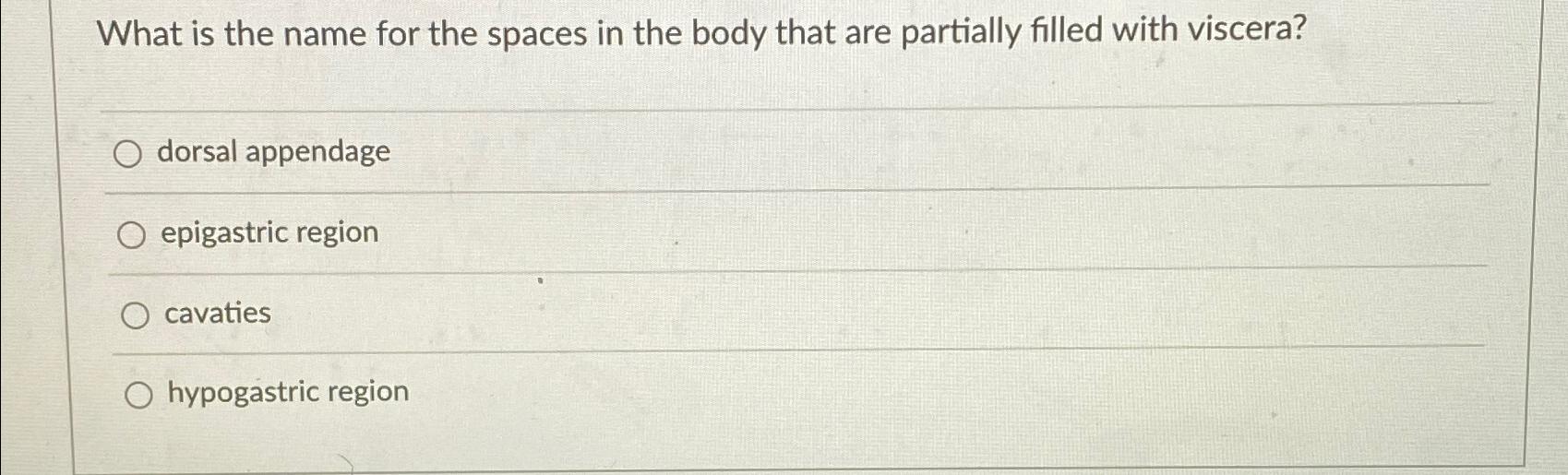 Solved What is the name for the spaces in the body that are | Chegg.com