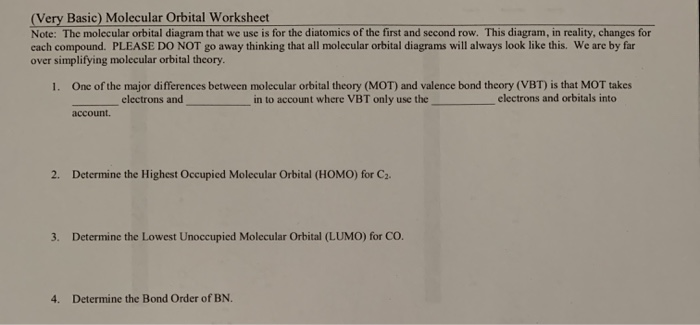 Solved (Very Basic) Molecular Orbital Worksheet Note: The | Chegg.com