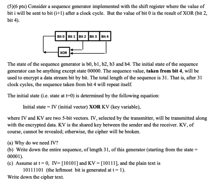 Solved (5)(6 ﻿pts) ﻿Consider a sequence generator | Chegg.com