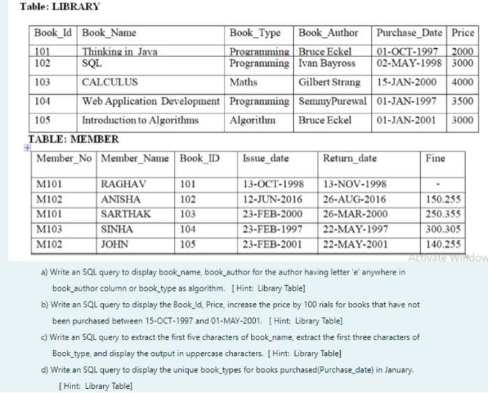 Solved Table: LIBRARY Book_Id Book_Name Book_Type | Chegg.com