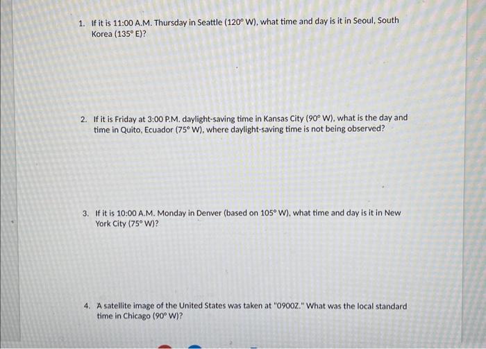 Solved Part 1 Using the longitude of a time zone's central | Chegg.com