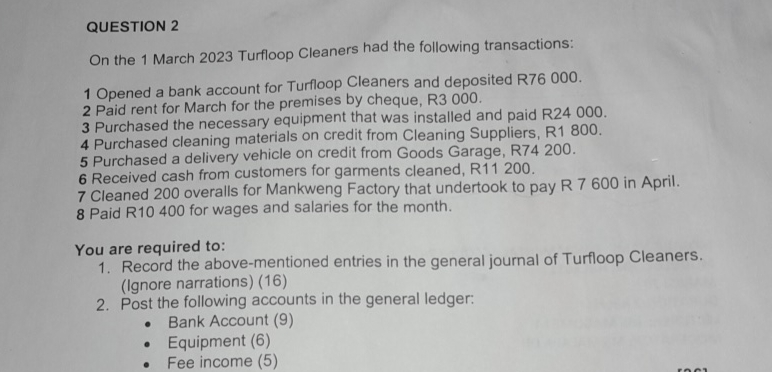 Solved QUESTION 2On the 1 ﻿March 2023 ﻿Turfloop Cleaners had | Chegg.com