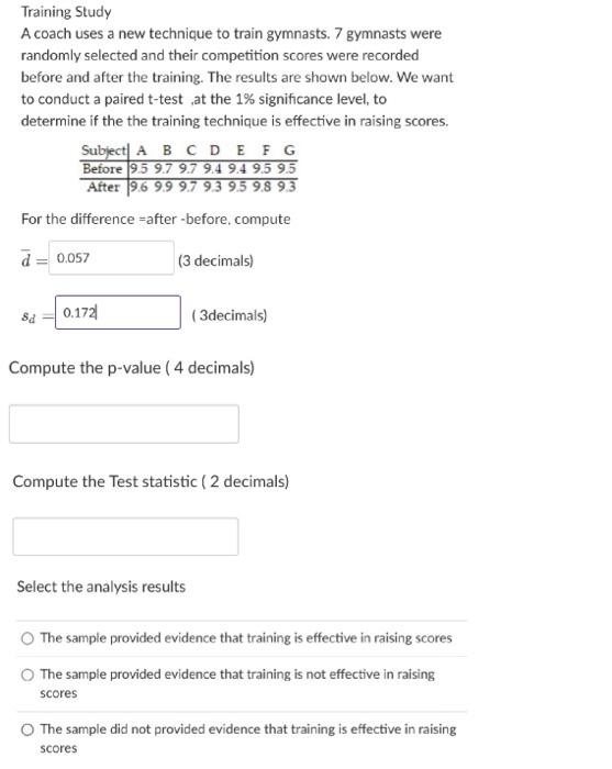 Solved Training Study A coach uses a new technique to train | Chegg.com