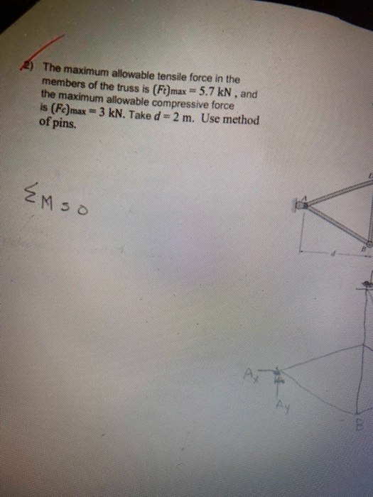 Solved 2 The maximum allowable tensile force in the members | Chegg.com