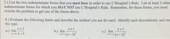 Solved 3.) List the two indeterminate forms that you must | Chegg.com