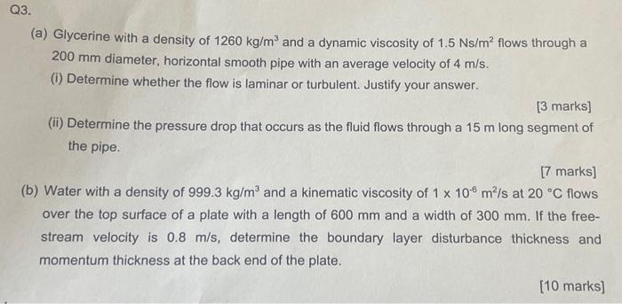 Solved (a) Glycerine with a density of \\( 1260 | Chegg.com