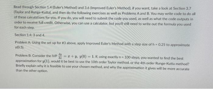 Solved Read Through Section 1 4 Euler S Method And 3 6