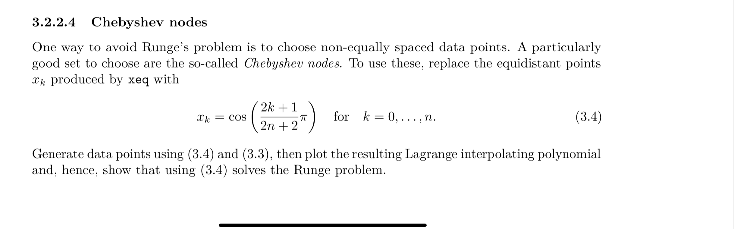Solved 3.2.2.4 ﻿Chebyshev nodesOne way to avoid Runge's | Chegg.com
