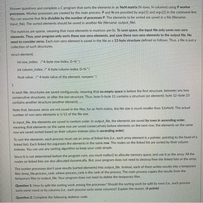 Solved Answer questions and complete a C program that sorts | Chegg.com