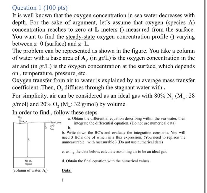 Solved Question 1 (100 pts) It is well known that the oxygen | Chegg.com