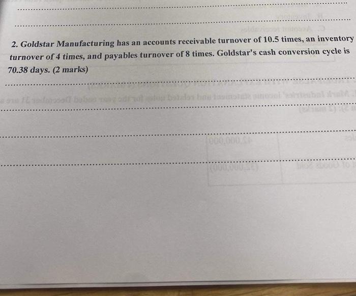 Solved 2. Goldstar Manufacturing has an accounts receivable | Chegg.com